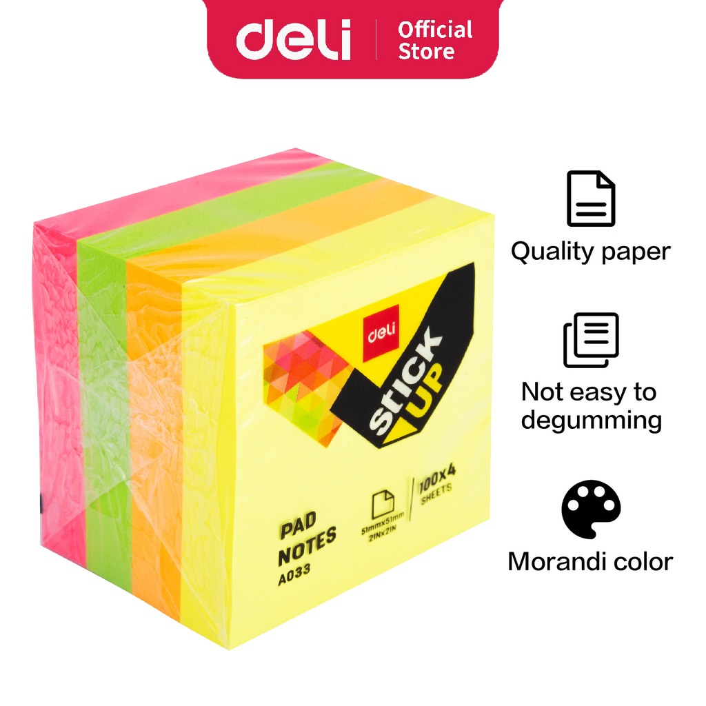 Deli Sticky Notes Morandi Colors (51 x 51mm x 4 x 100 Sheets) EA03303 ...