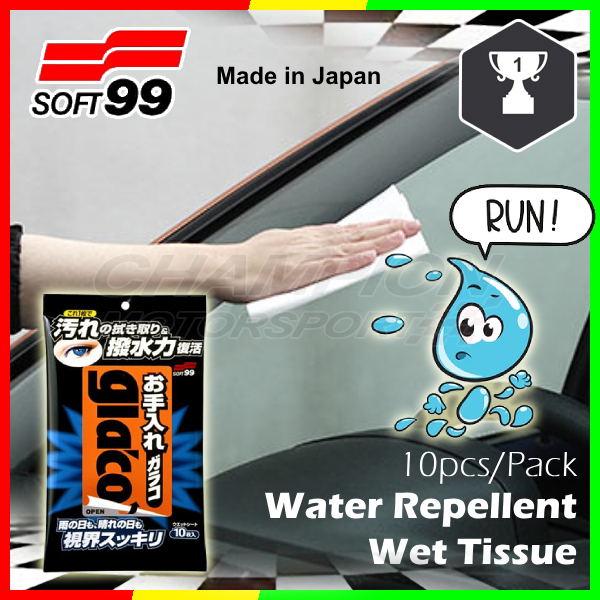 Soft99 Glaco Glass Cleaning Wipe 10pcs / Pack Water Repellent Resins Wet Tissue (Made in Japan ...