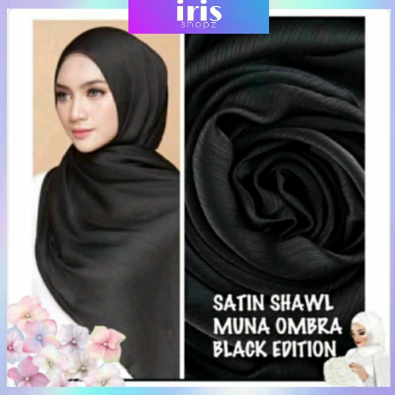 IRIS OFFER‼️Tudung Shawl Hijab Muslimah Satin Shawls Muna Ombra Black ...