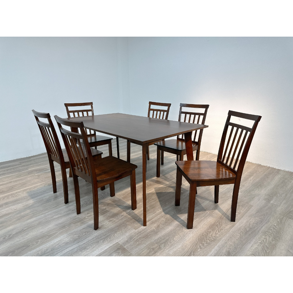 Dining Set (Solid Wood) 305NC - 1 Table + 6 Chairs (Colour: Cappuccino ...