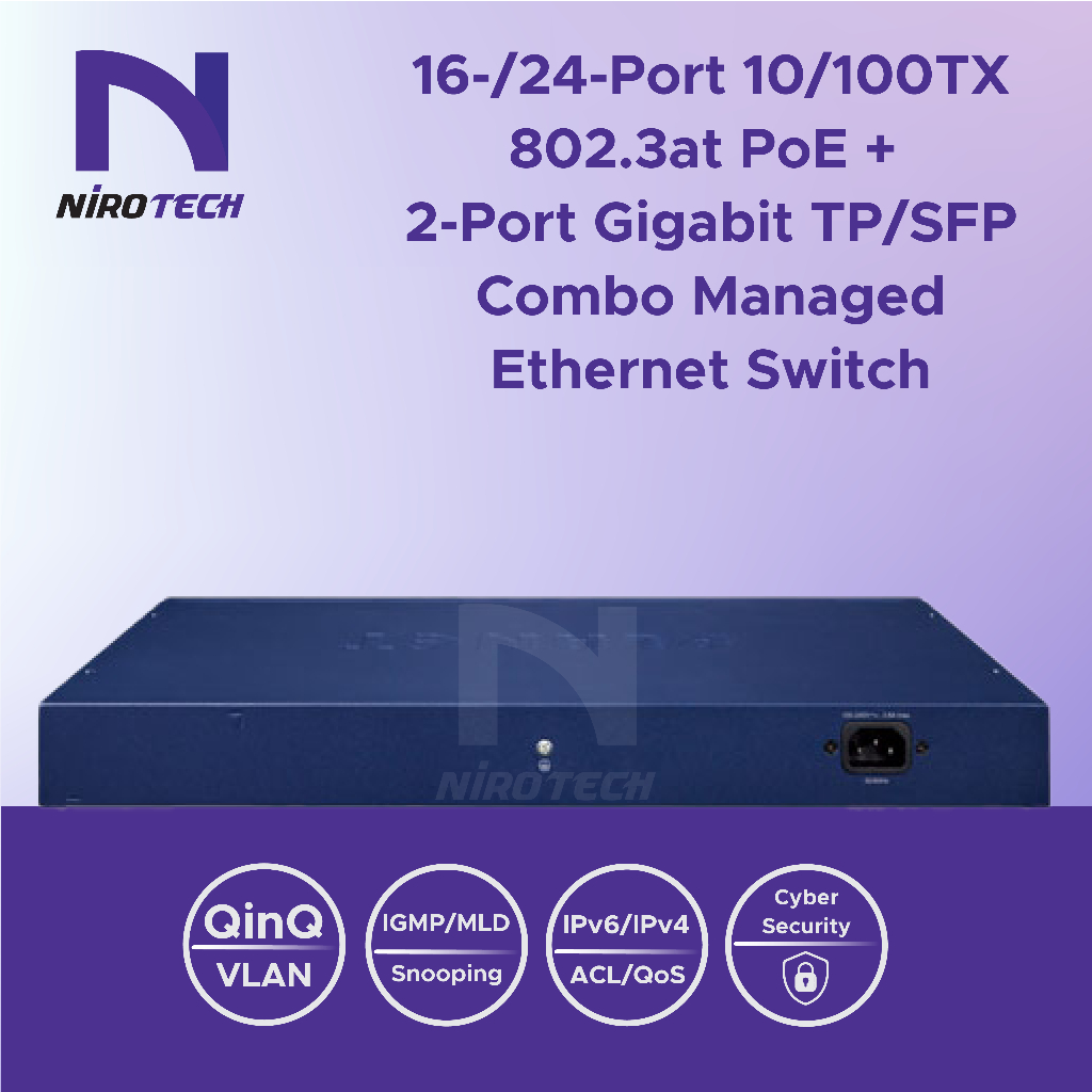 PLANET 16-/24-Port 10/100TX 802.3at PoE + 2-Port Gigabit TP/SFP Combo ...