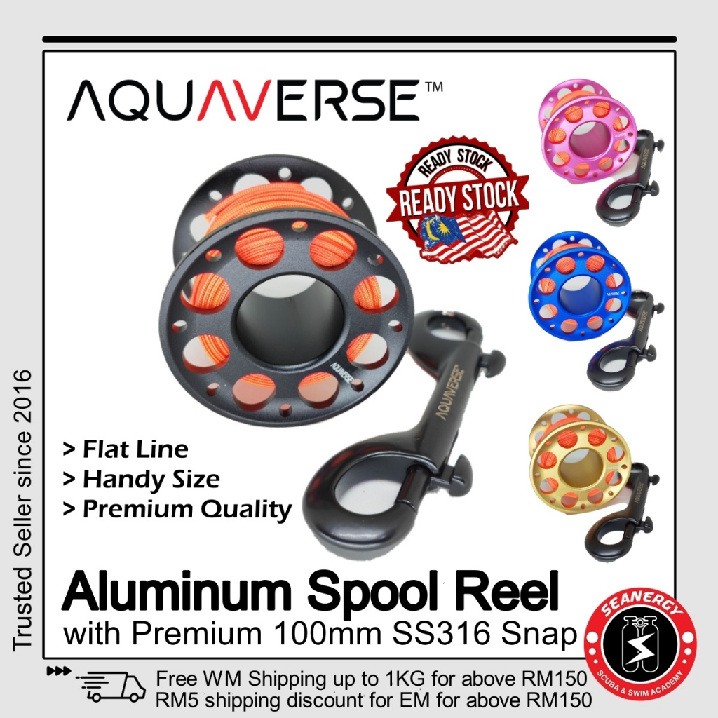 Aquaverse 20m Aluminum Finger Spool Reel for SMB Scuba Diving with 316 ...