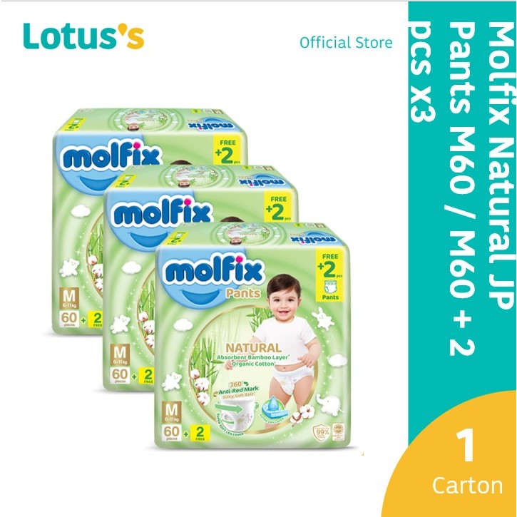 Molfix Natural Pants SJP M (60 Pcs x 3 Packs) | Shopee Malaysia