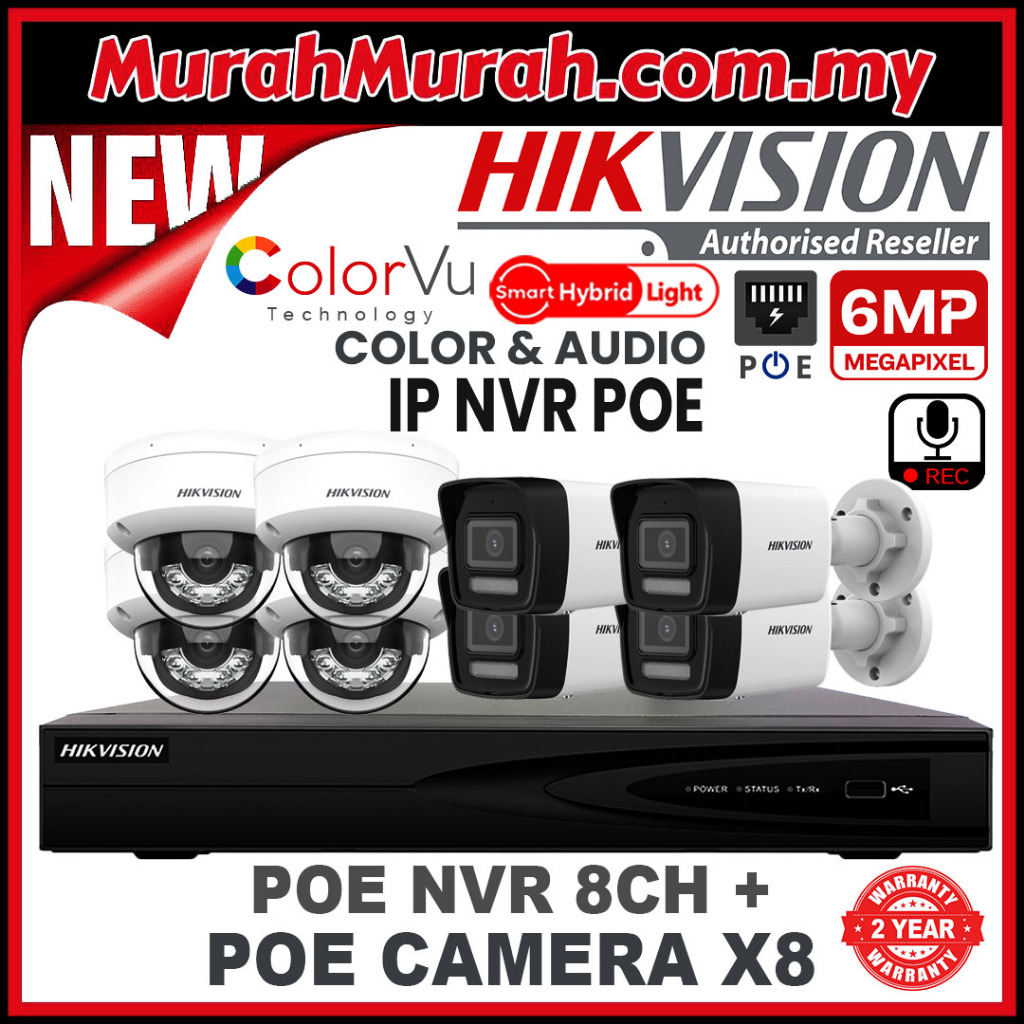 HIK HIKVISION 🌟8 Channel🌟 6.0MP Smart Hybrid Light POE + COLORVU + MIC ...