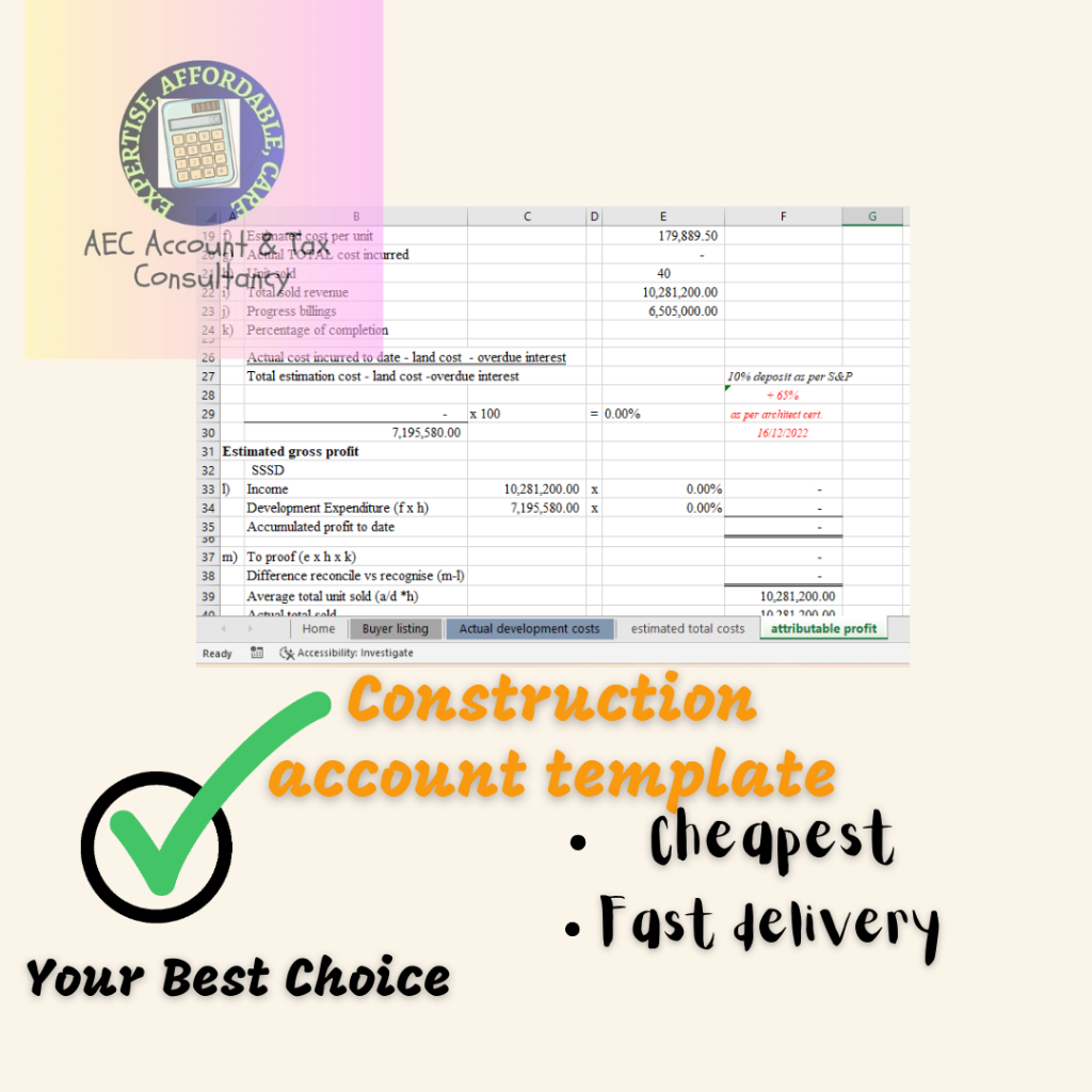 Development/Construction account template - suitable for calculate ...