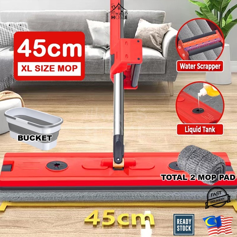 Hands Free Mop & Bucket Mop Lantai Wash Self Wring 360 Spin Rotate Mop ...