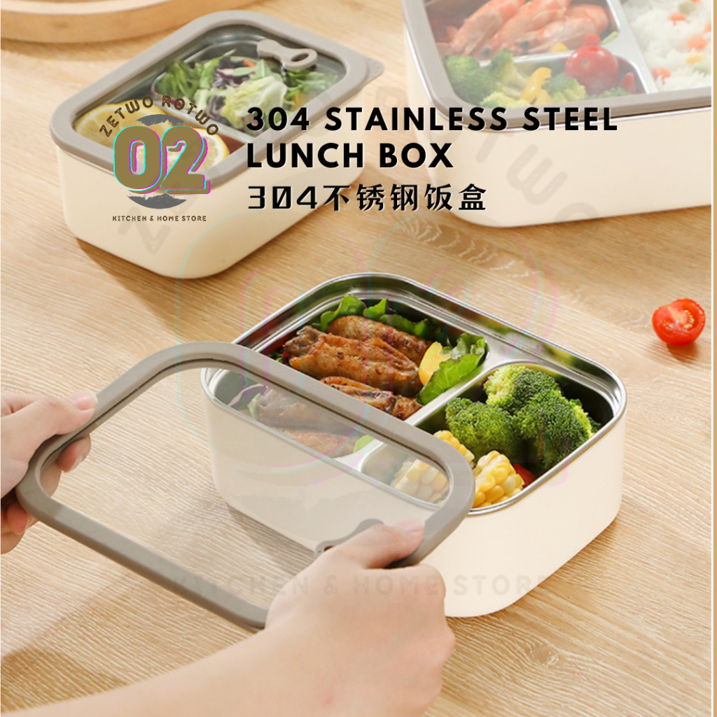 Microwaveable Lunch Box 304 Stainless Steel (950ml/1200ml) Compartment Water Heat Microwave ...