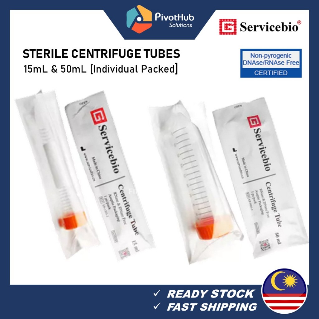 SERVICEBIO 15ml & 50ml Centrifuge Tube, Sterile, Individual Packed, RNase DNase Free | Shopee ...