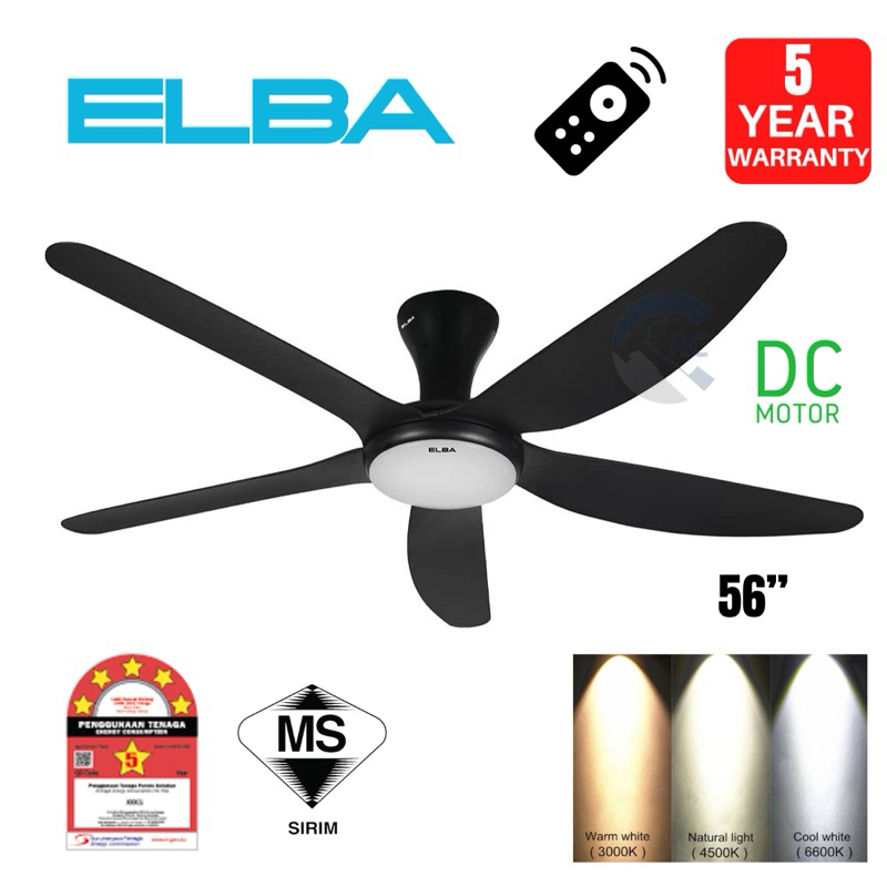 ELBA DC Remote Ceiling Fan 56" TERRA ECF-N5652L(BK)| ECF-N5650L(BK ...