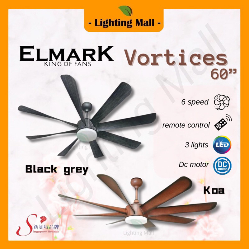 Elmark Vortices 60" DC Motor 8 Blades Ceiling Fan With 24W LED & 6 ...
