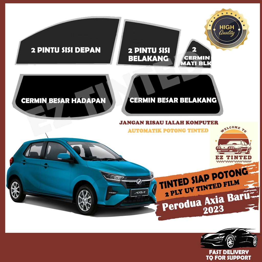 Perodua Axia Baru 2023 _Tinted Kereta _2PLY UV Film_Hitam_Siap Potong ...