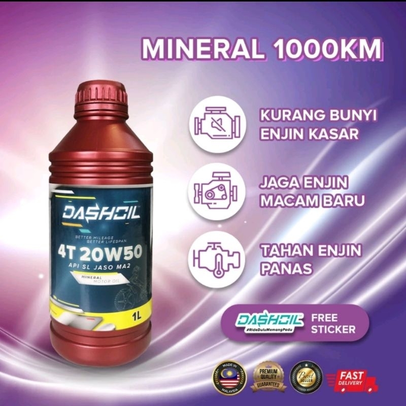 DASH OIL 1L 4T 20W50 MINERAL MOTOR OIL | Shopee Malaysia