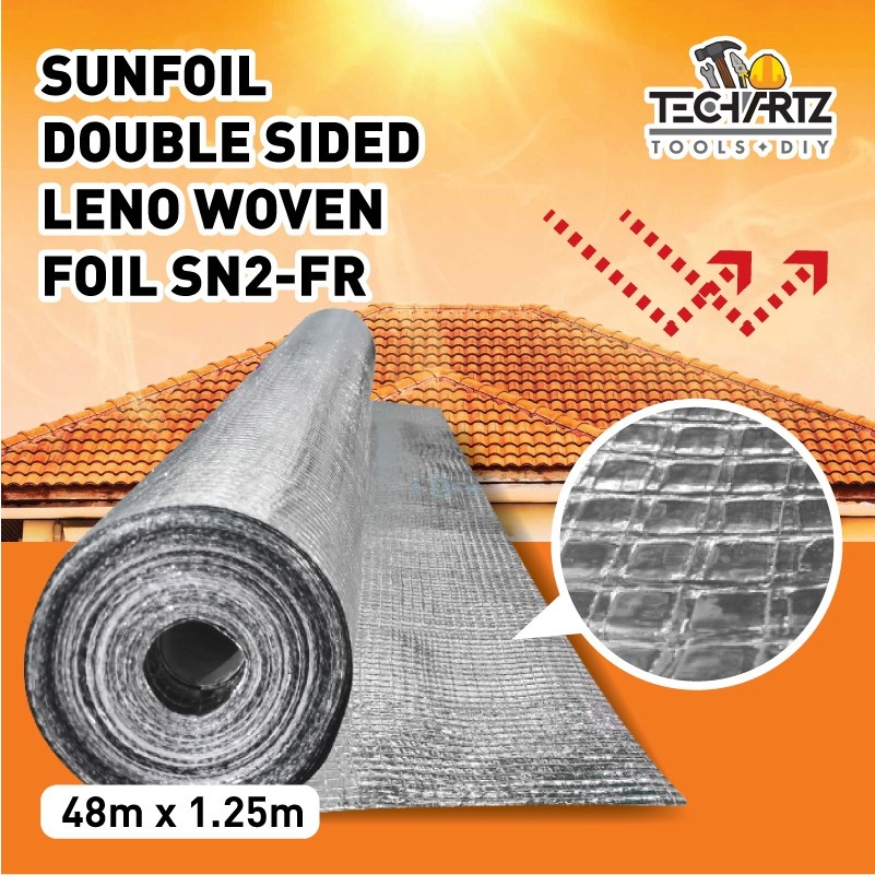 48M X 1.25M Sunfoil Double Sided Leno Woven Foil SN2-FR Woven Aluminium ...