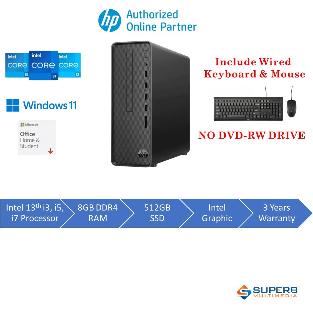 HP Slim Desktop (14th Gen i3/i5/i7/8GB RAM/512GB SSD) S01-pF3007d ...