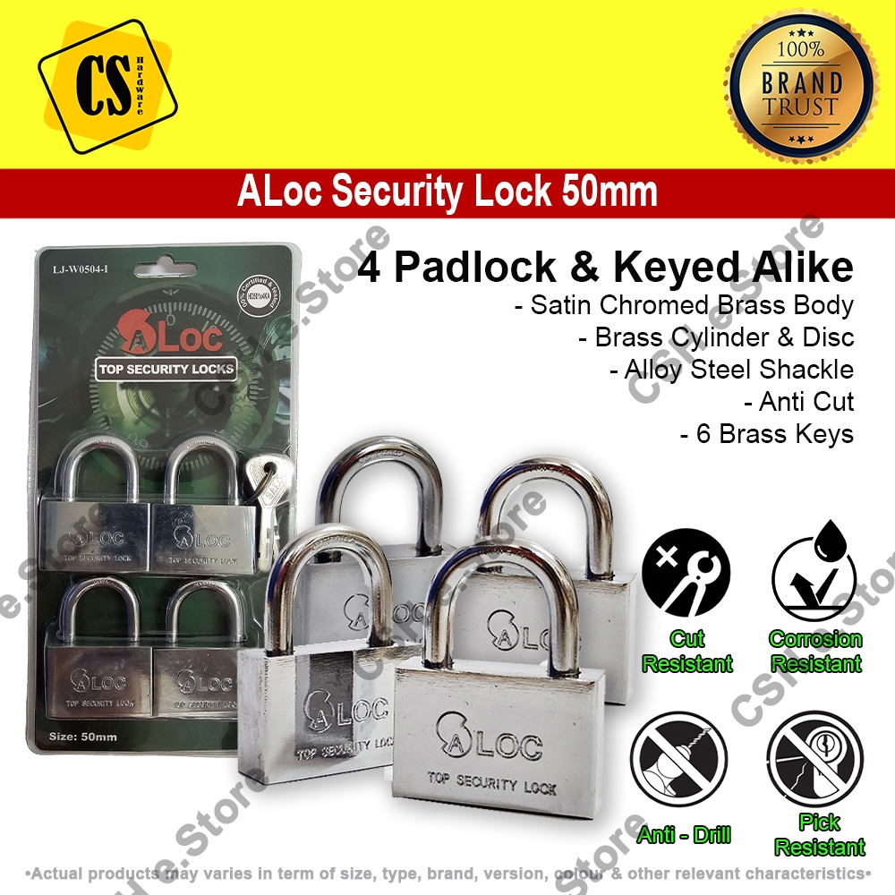 ALoc Security Key Alike Padlock Lock 50mm Mangga Pintu Shackle 锁头 4 Key ...