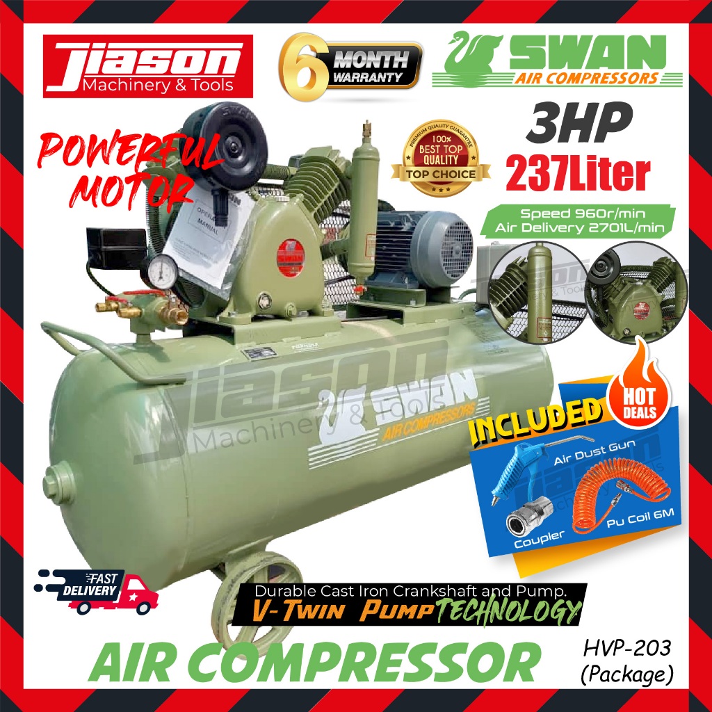 [3 PHASE] SWAN HVP203 237L 12 Bar 3HP Air Compressor / Kompressor ...