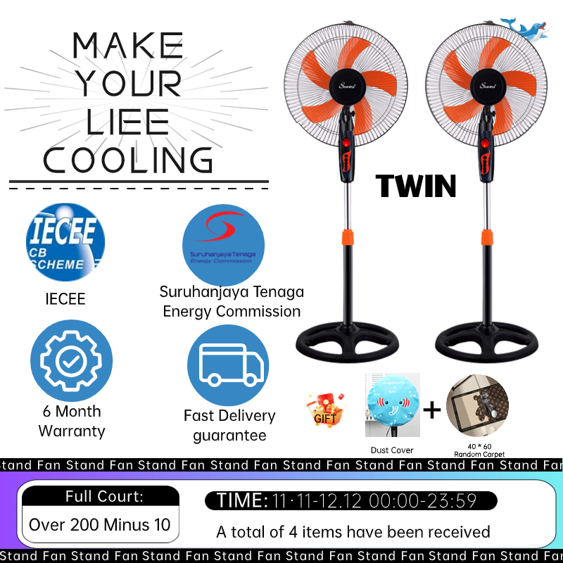(READY STOCK)Twin Stand Fan With 5 Blades Wind Low Noise (16") | Shopee ...