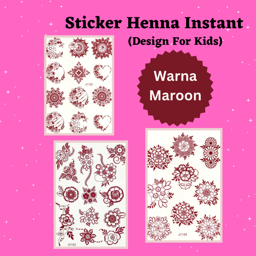 Sticker Henna Instant Design For Kids Stiker Inai Maroon Waterproof ...