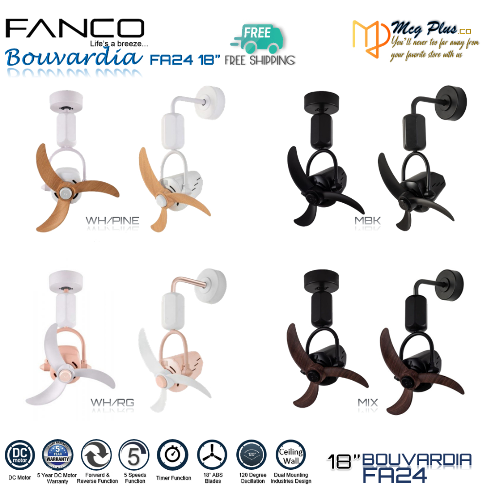 FANCO BOUVARDIA FA24 18" DC Motor Designer Fan 5 Speed Dual Mount ...