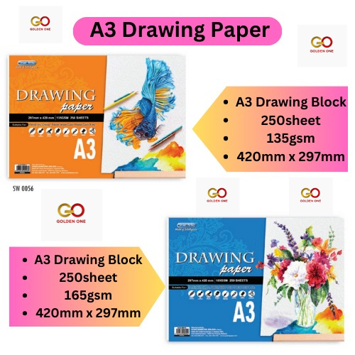 A3/B4 Drawing Paper/Kertas Lukisan 135gsm/165gsm 250's (PRICE FOR 1 RIM ...