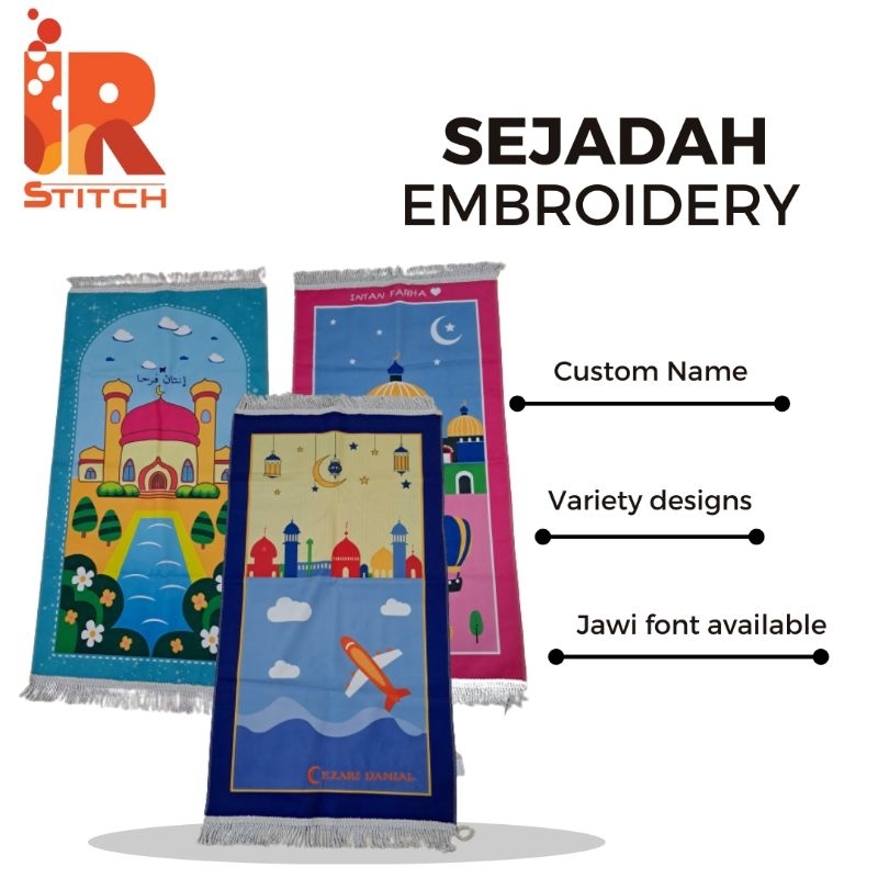 Sejadah Kanak-Kanak (Percuma Sulaman Nama) Kids Prayer Mat (Free Name ...