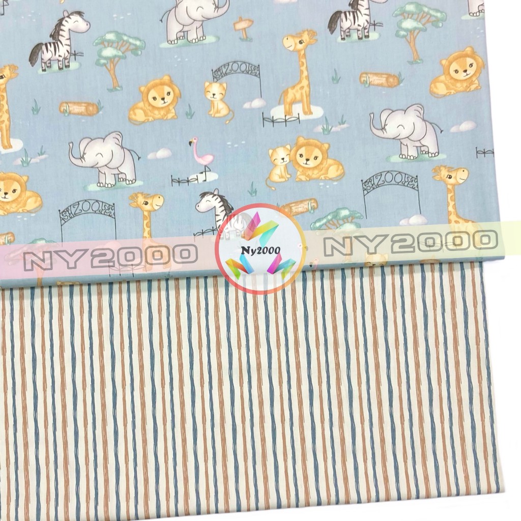 Kain Comb Cotton Corak Binatang Comel & Jalur Abstrak (Bidang 60 ...
