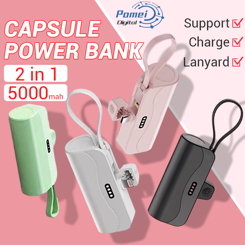2 IN 1 Mini Portable Power Bank 4 Light Full Capacity 5000MAH Android ...