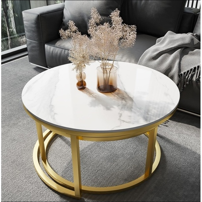 Round Living Room Table Set Coffee Table Marble Texture Set Meja Ruang ...
