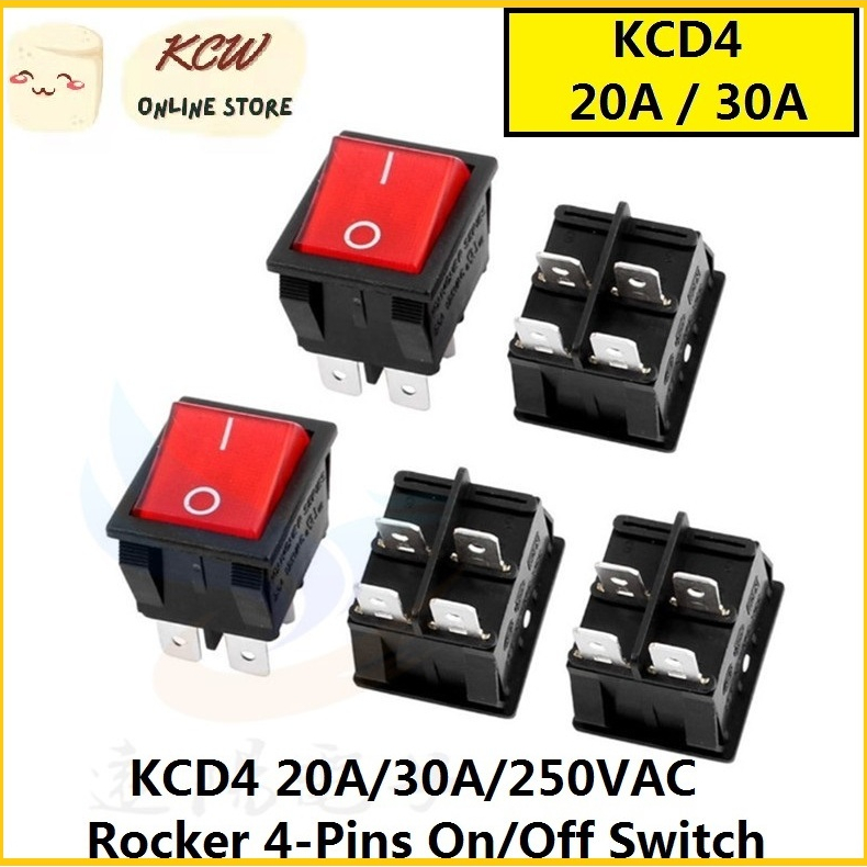 【READY STOCK】KCD4 20A/125VAC 30A/250VAC Rocker 4-Pins On/Off Switch ...