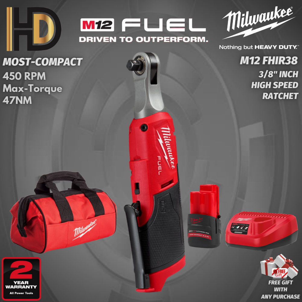 Milwaukee M12 FHIR38 Fuel 3/8" High Speed Ratchet / Brushless Motor ...