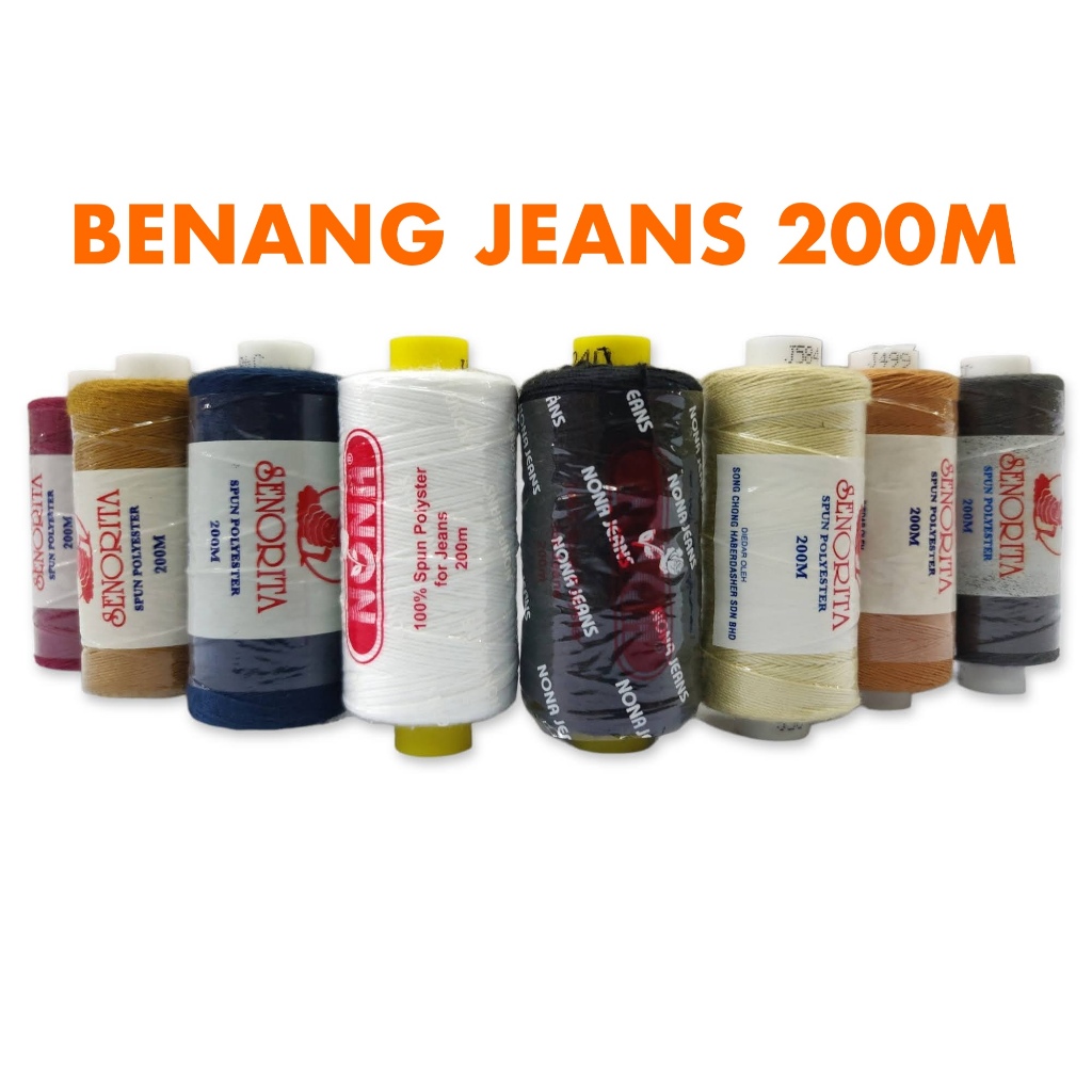 {ASSORTED} Benang Jeans 200m / 100% Spun Polyester For Jeans | Shopee ...