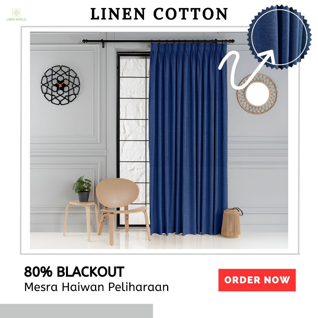 NEXUS Langsir Hotel Warna Navy Blue 80% Blackout Anti Cakar Cat ...