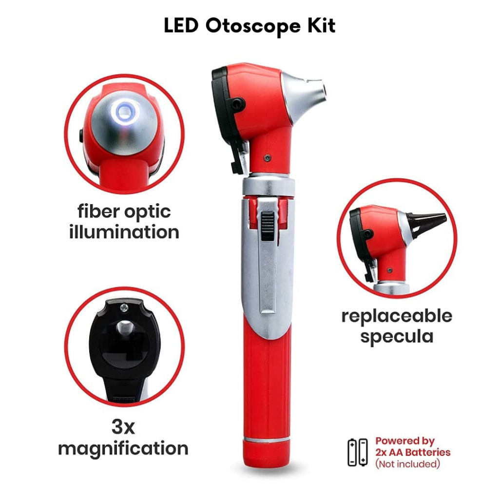Fiber Optic Otoscope Mini Pocket Red ENT Diagnostic Set with Free 1 LED ...