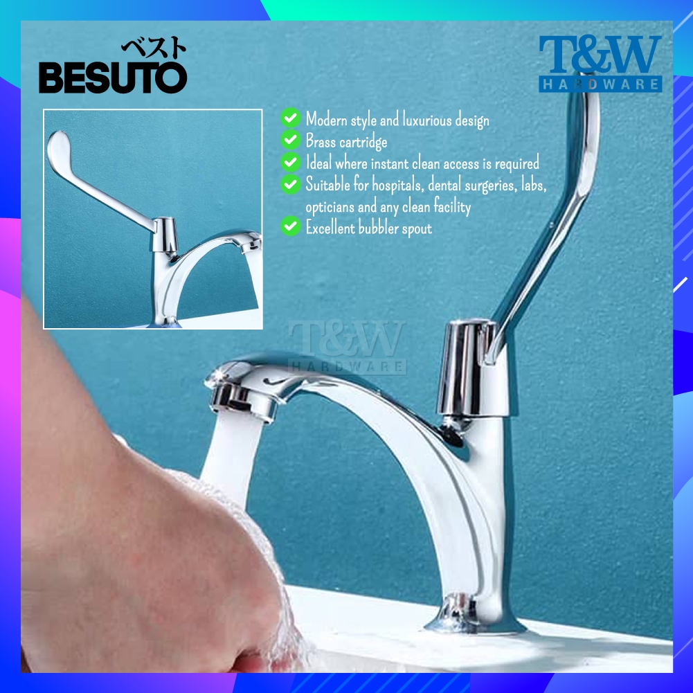 BESUTO 1/2" Heavy Duty 15mm Extended Single Lever Pillar Mounted Medical Basin Tap FREE Tap [T&W ...