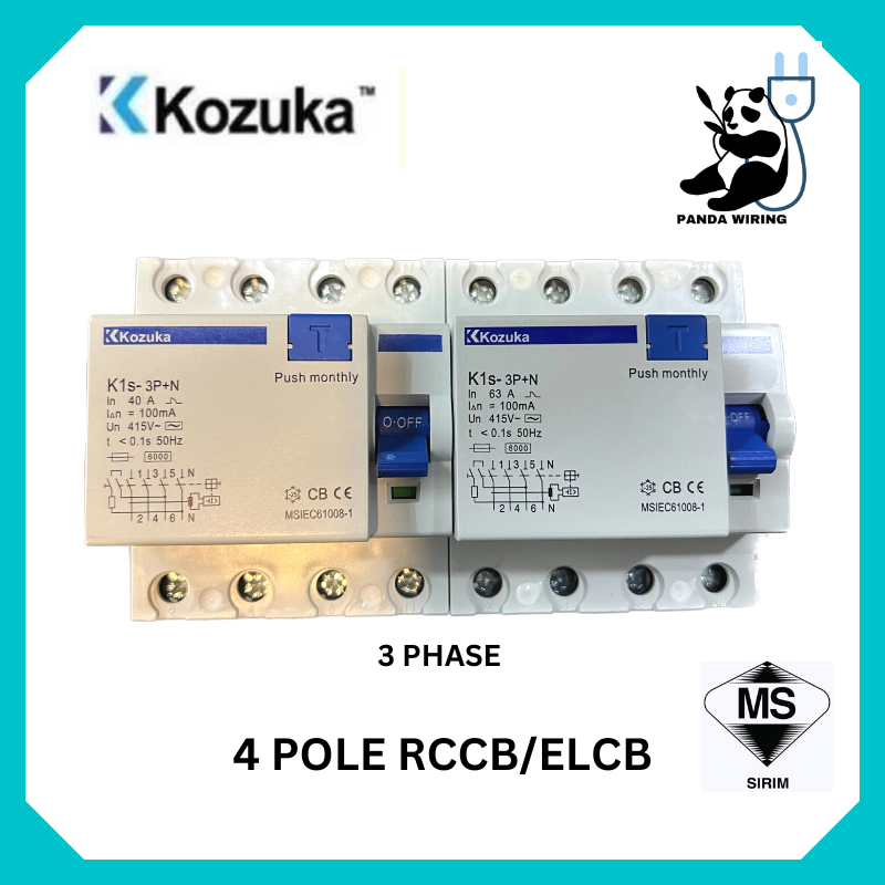 Kozuka K1s 4 Pole 40A / 63A RCCB ELCB 30mA/ 100mA 300mA SIRIM APPROVAL ...