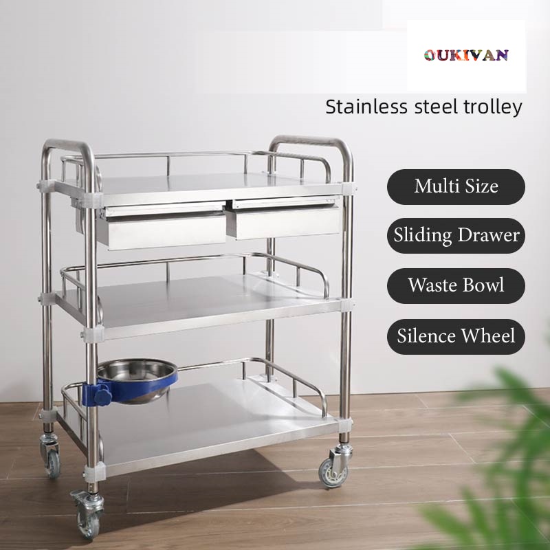 Trolley Push Cart STAINLESS STEEL Troli Beroda Dengan Laci Mangkuk ...