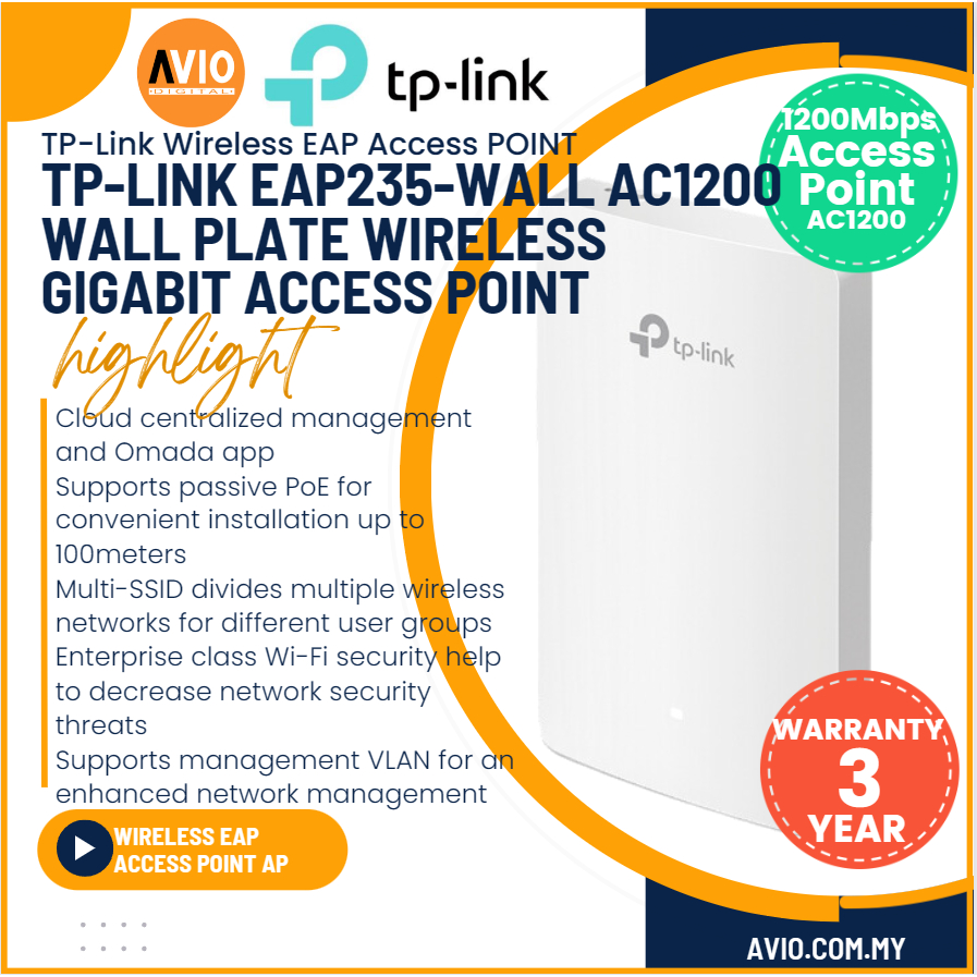 TP-LINK EAP235 Wall AC1200 Omada Wireless MU MIMO Gigabit Wall Plate ...