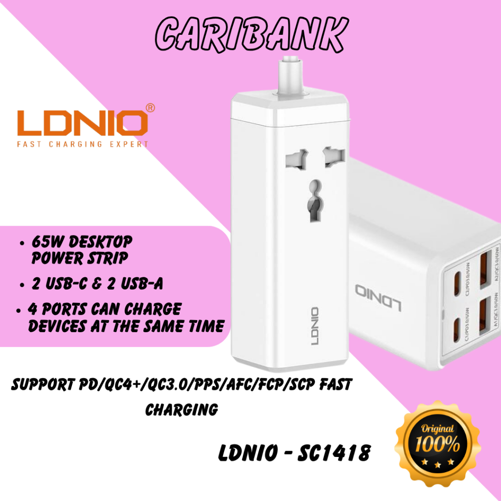 LDNIO SC1418 Extension Cord 65W Portable Mini Smart Power Socket Plug ...