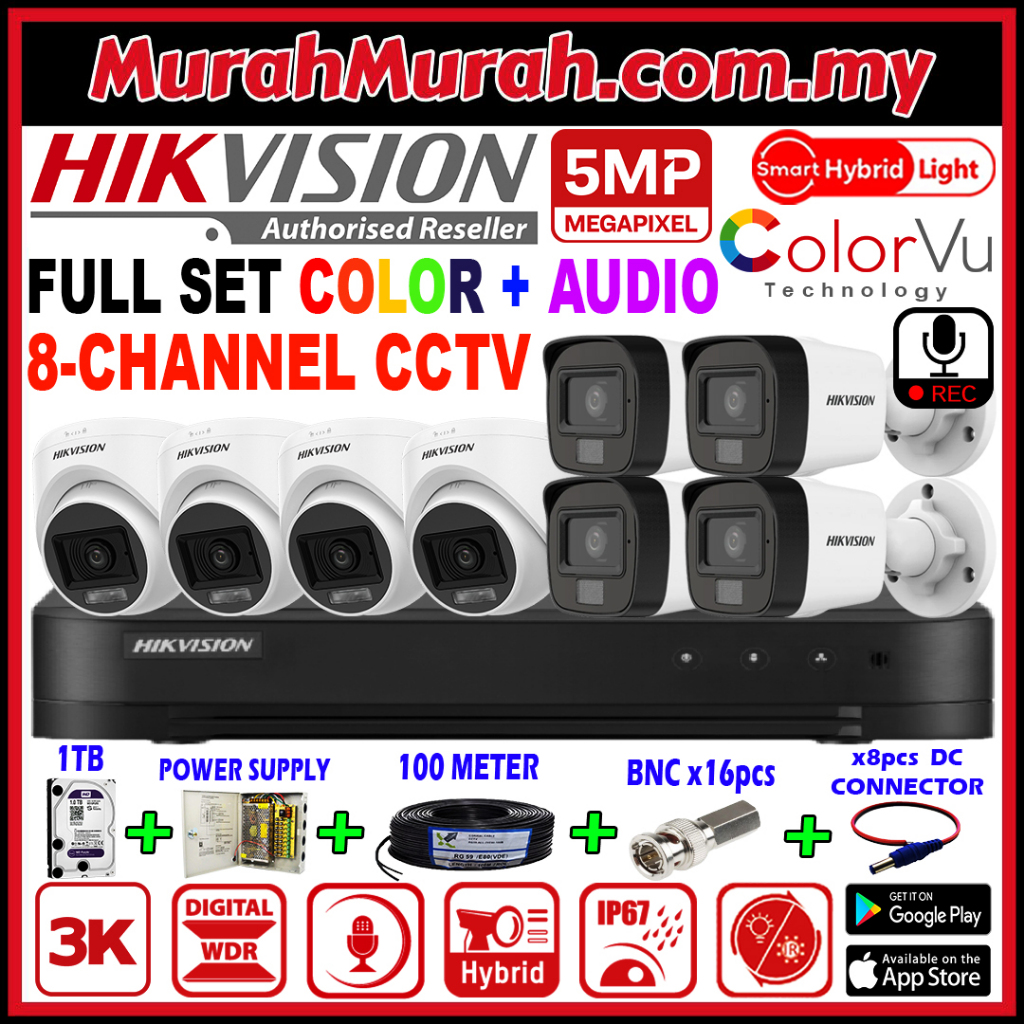 HIK HIKVISION 🌟8-CHANNEL🌟 5MP Smart light/ColorVu With Audio 5.0mp Full ...