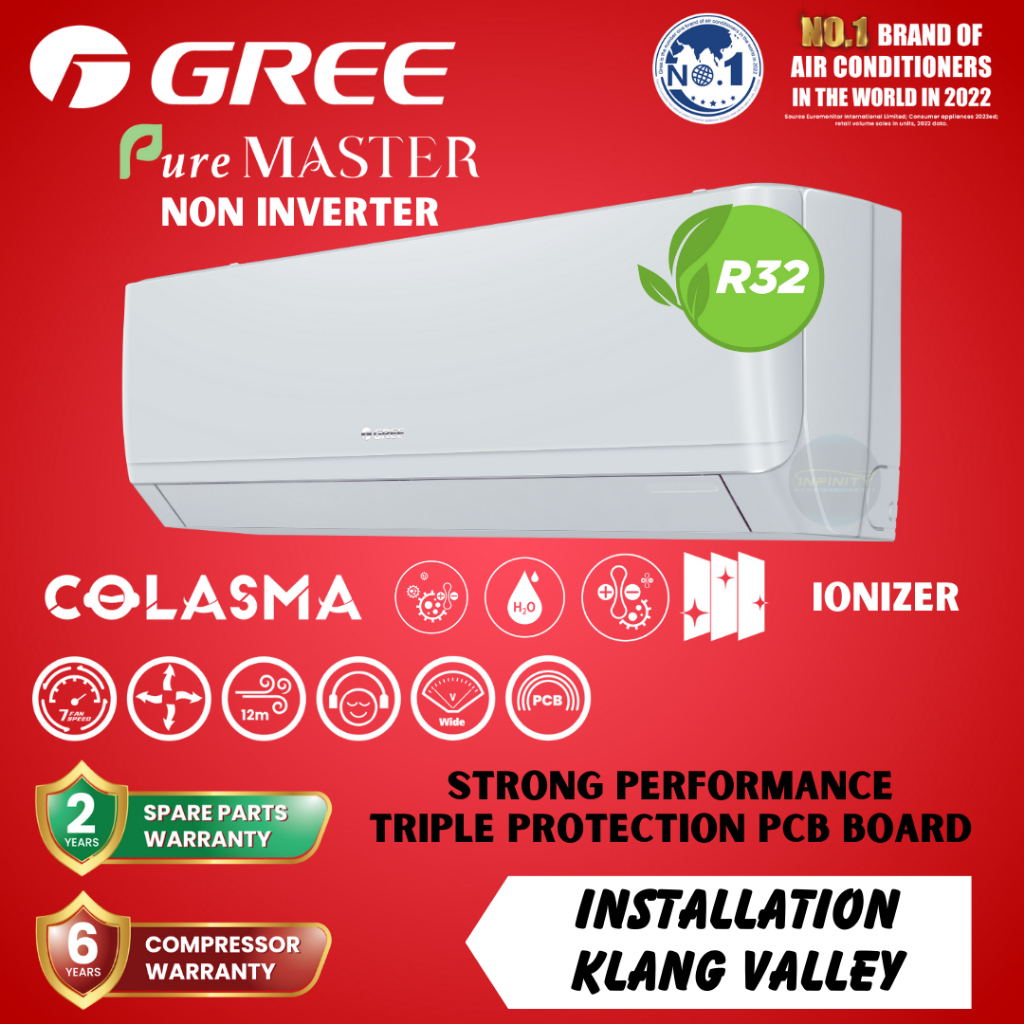 Gree 1HP, 1.5HP, 2.0HP & 2.5HP Cold Plasma LOMO N Series Golden Fin Air ...