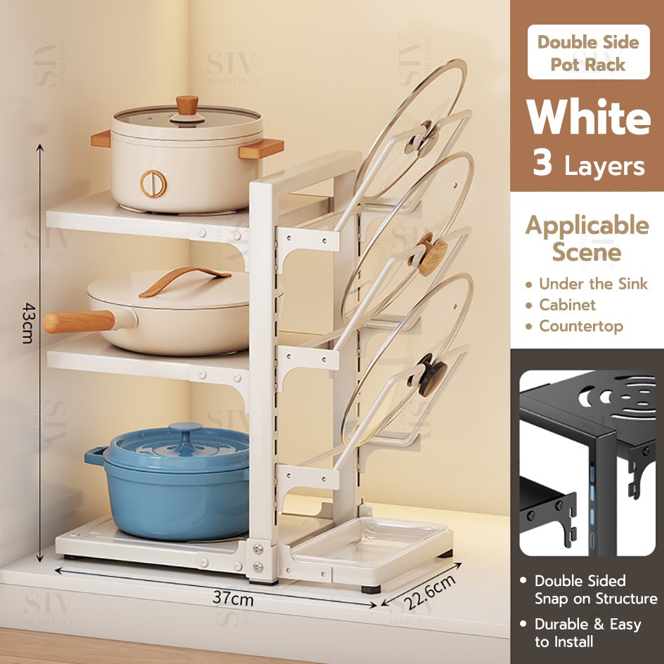 SIV 2-5 Tiers Adjustable Pot and Pan Rack Organizer Rak Bawah Sinki ...