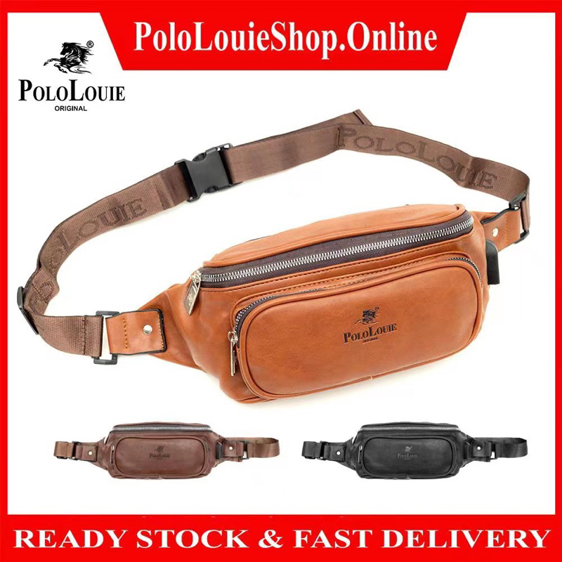 Original Polo Louie Men Synthetic Leather Pouch Bag USB Charging Fanny ...