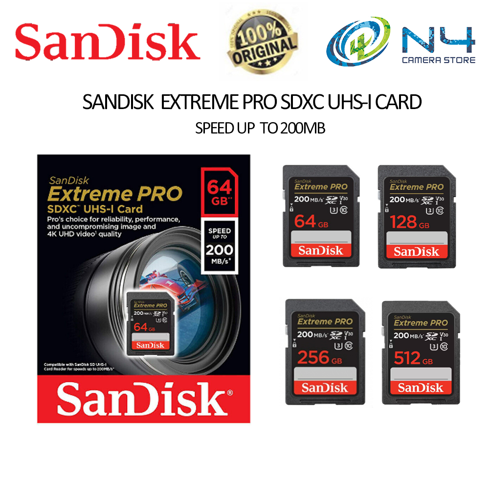 Sandisk Extreme Pro SDXC UHS-I Card (64GB/128GB/256GB/512GB) 200MB ...