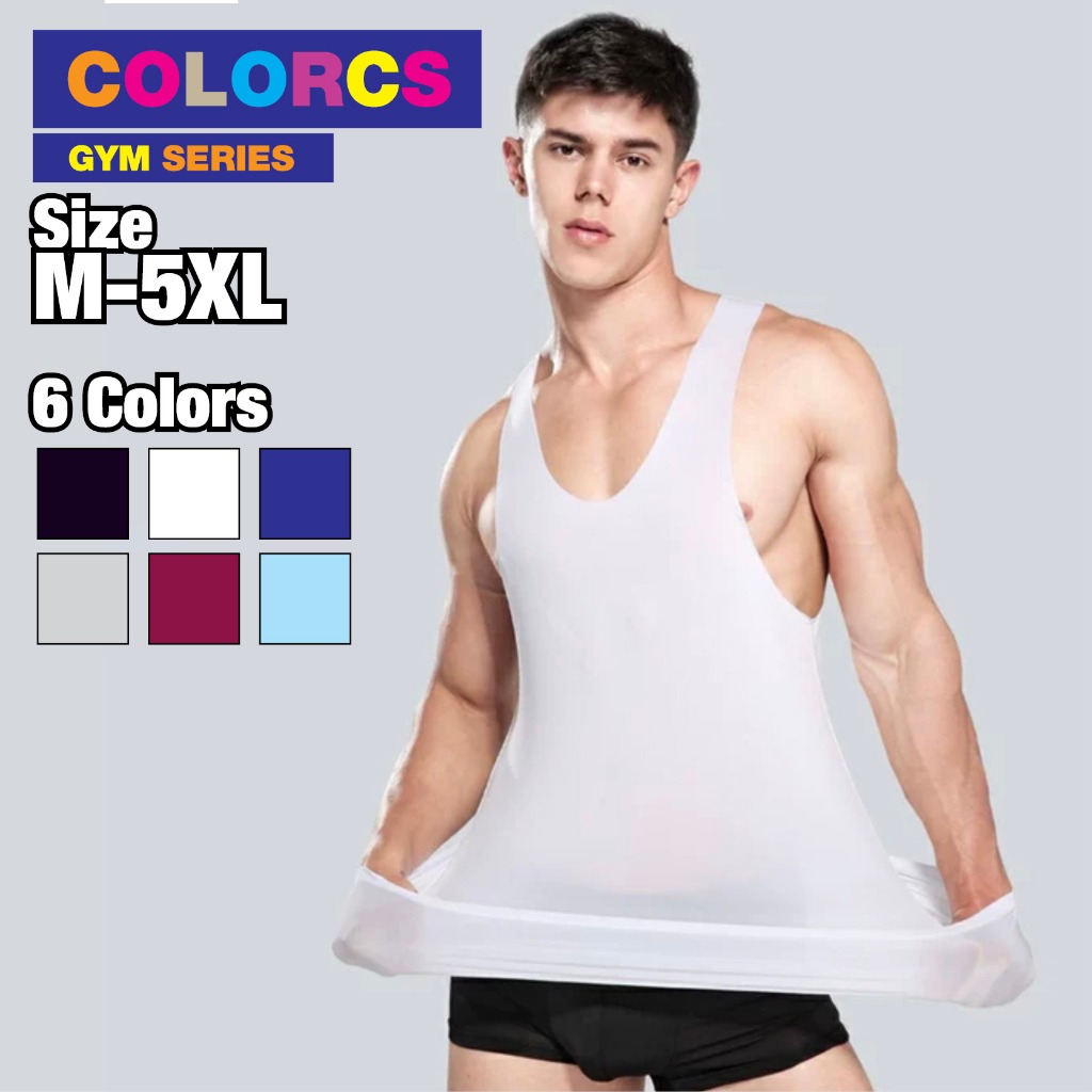 Colorcs M-5XL Ice Silk Stretchable Thin fast dry plain color Singlet ...