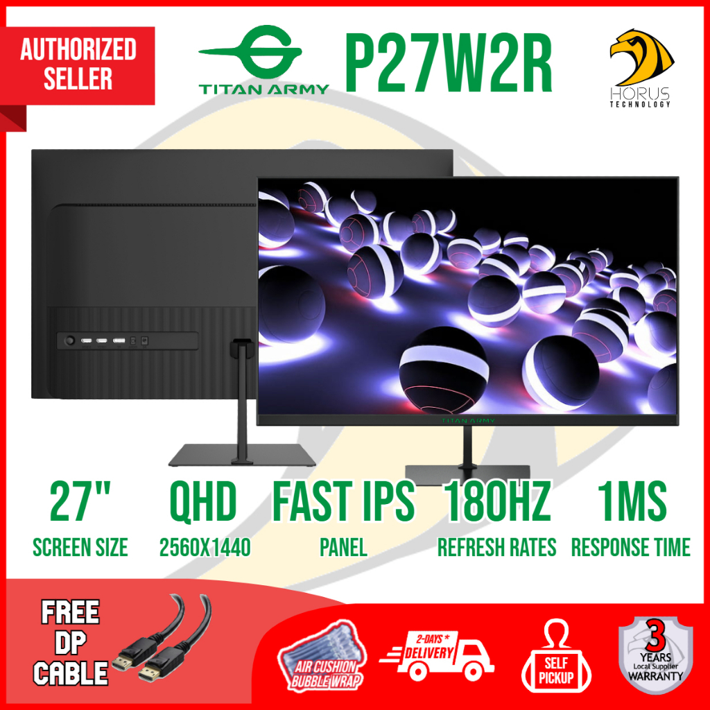 TITAN ARMY 27” FAST IPS QHD 2K 180Hz 1ms Gaming Monitor (P27W2R ...