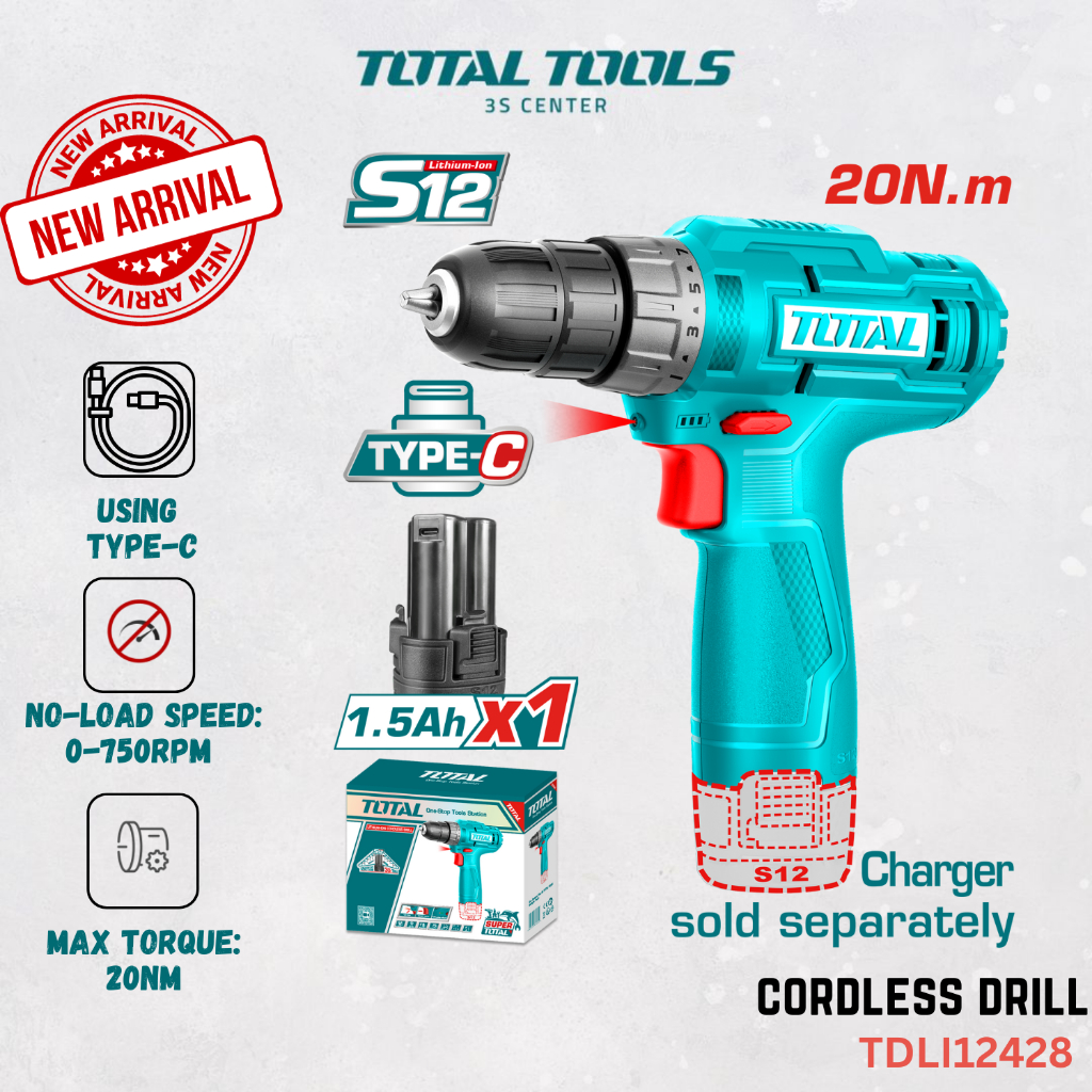( NEW ARRIVAL ) TOTAL 12V Li-ion Cordless Drill - TDLI12428 | Shopee ...