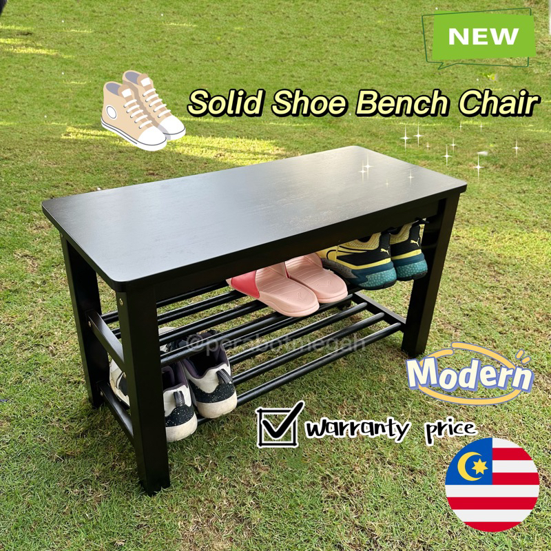 Solid Wooden Shoe Bench | Shoe Changing Bench | Tukar Kasut | High ...