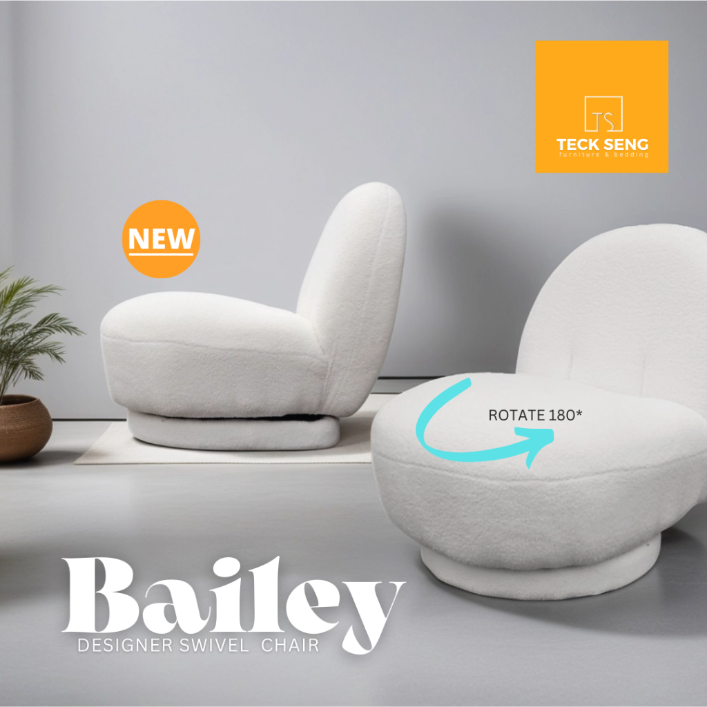 [TECK SENG] Bailey Designer Swivel Sofa Chair/ Bouclé Fabric/ Spin 180 ...