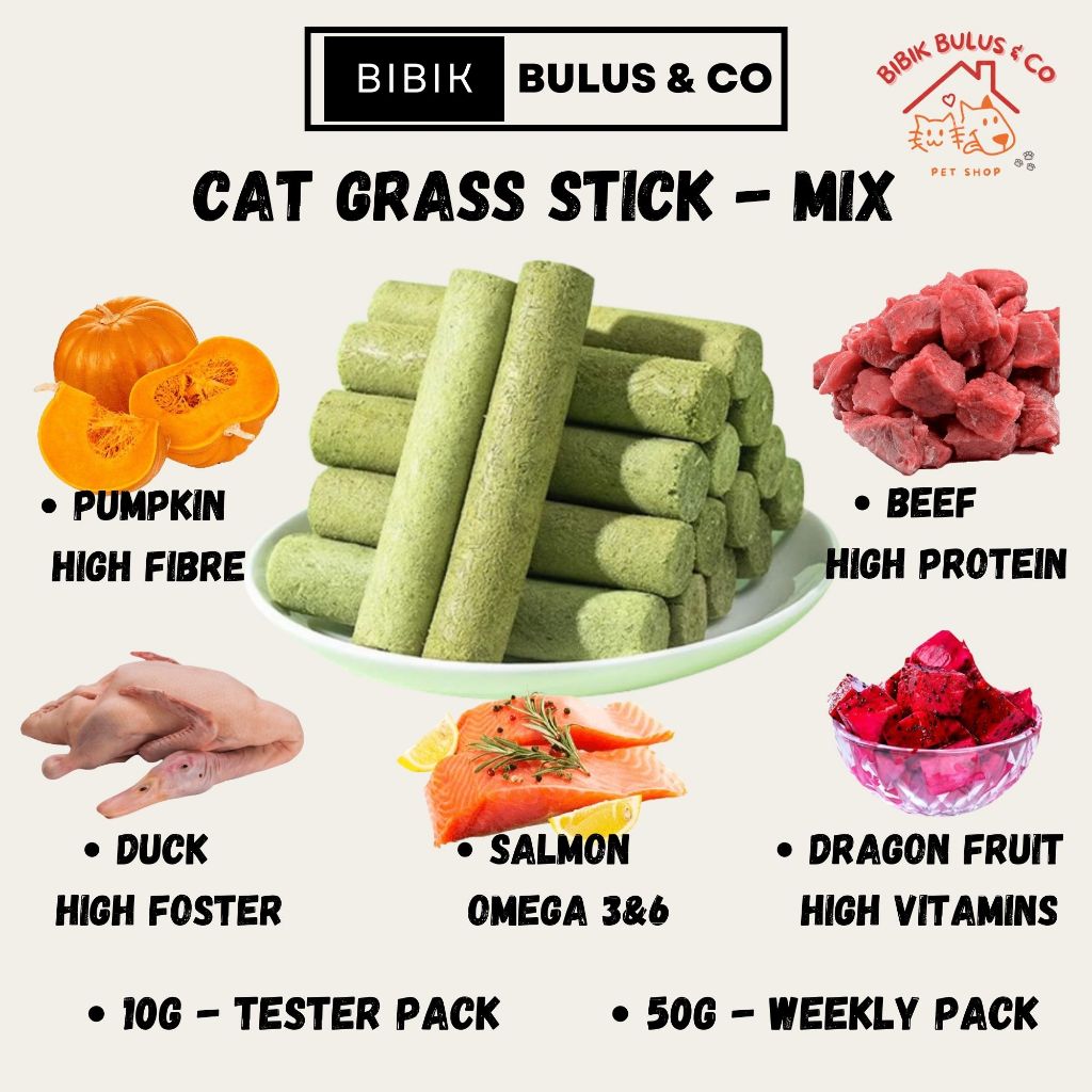 Cat Grass Stick Chicken Beef Duck Salmon Freeze Dried Makanan Kucing ...