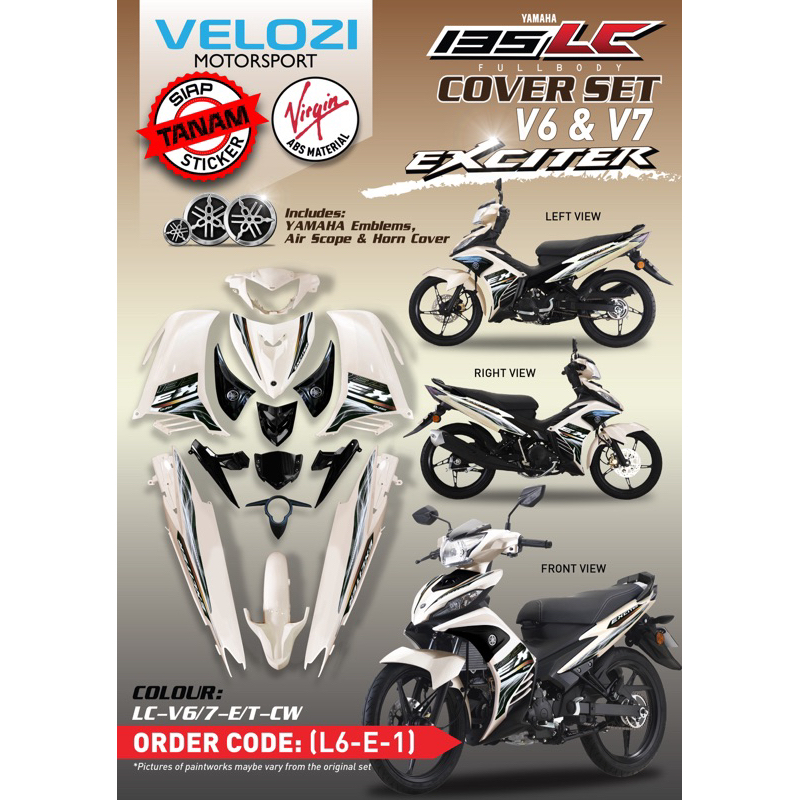 COVERSET LC135 V6 V7 ORIGINAL VELOZI EXCITER EX CREAMY WHITE PUTIH SUSU ...